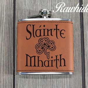 Irish Leather Flask. Slainte Mhaith. Gaelic Toast. Celtic Knot. Irish ...
