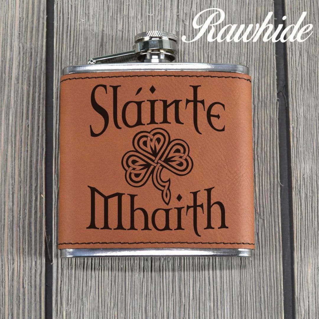 Irish Leather Flask. Slainte Mhaith. Gaelic Toast. Celtic Knot. Irish ...