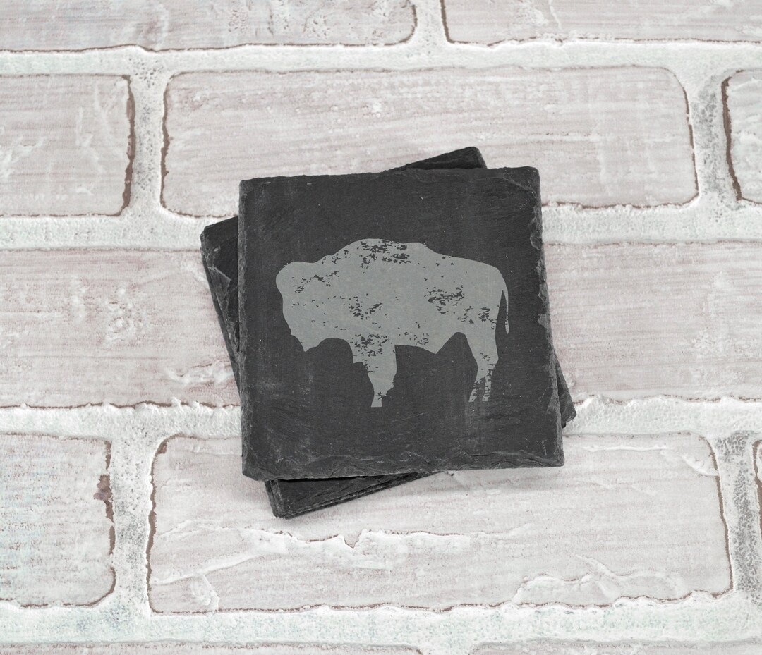 Bison Gift - Buffalo Gift - Bison Slate Coasters - Slate Coasters ...