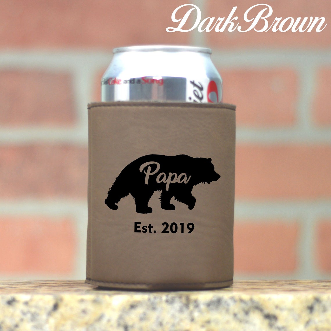 Papa Bear Leather Beer Can Holder. Papa Bear Established. - Etsy