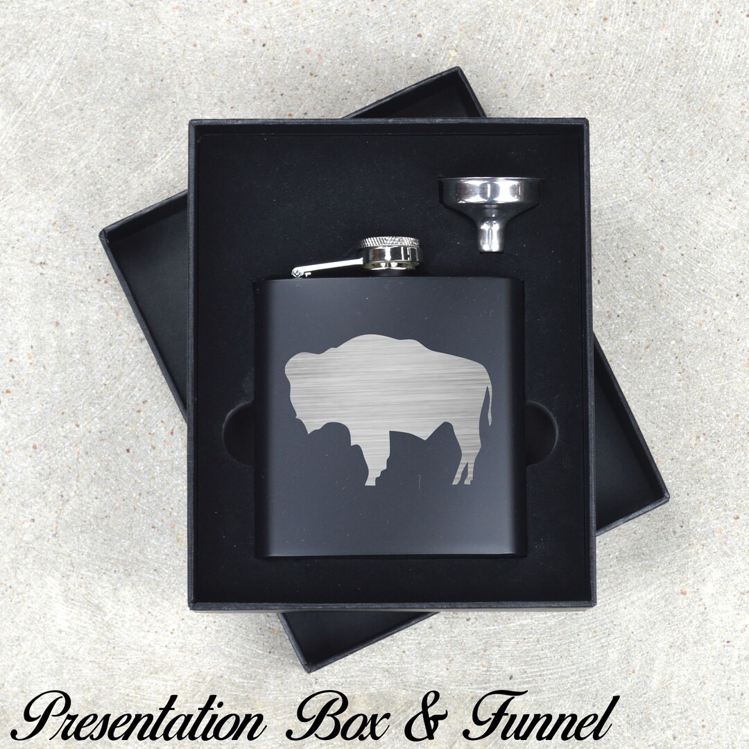 Bison Flask. Buffalo Flask Gift. Wyoming Custom Flask. Bison Whiskey ...