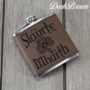 Irish Leather Flask. Slainte Mhaith. Gaelic Toast. Celtic Knot. Irish ...