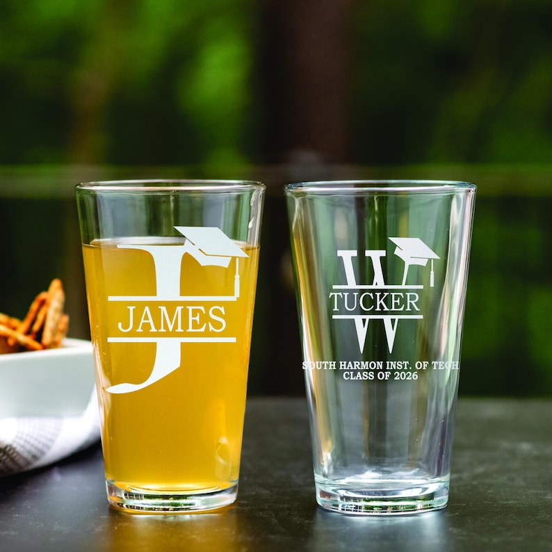 College Graduation Pint Glass 2026. Cap & Tassel Design. Personalized ...