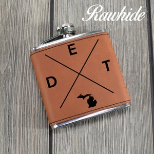 Detroit Leather Flask. Detroit Fan Gift Idea. Detroit Leather - Etsy