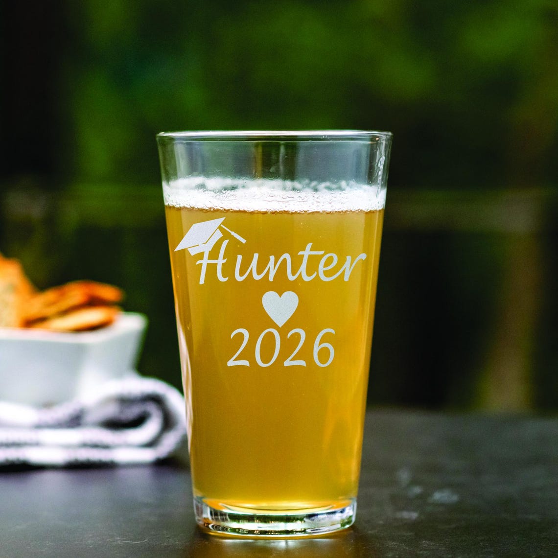 College Graduation Pint Glass 2026. Cap & Tassel Design. Personalized ...