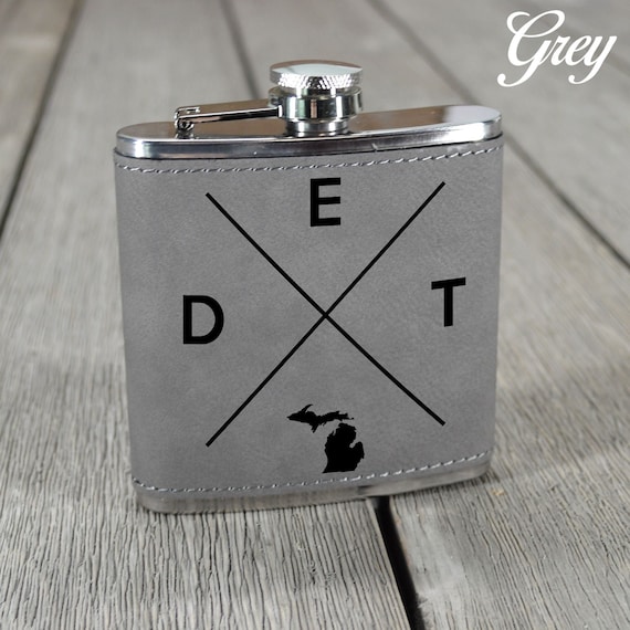 Detroit Leather Flask. Detroit Fan Gift Idea. Detroit Leather | Etsy