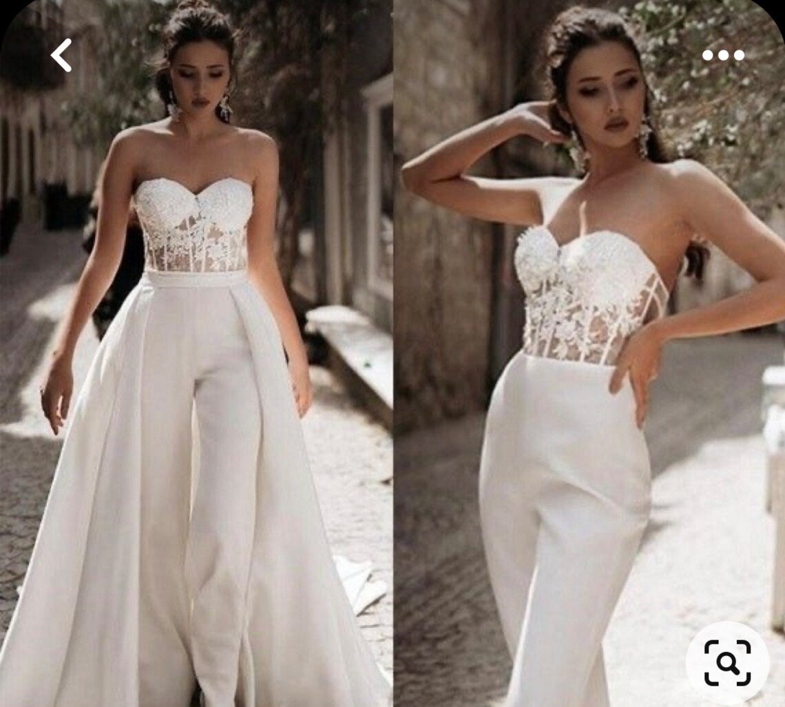 Long White Jumpsuit, Marriage Registry Attire,church Wedding Wear ...