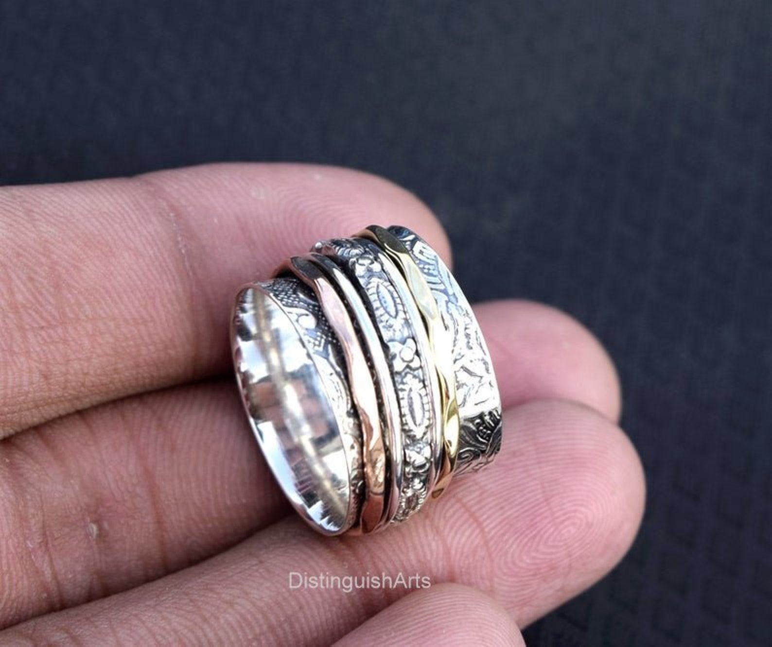 Big Size 925 Sterling Silver Ring SPINNER RING Silver - Etsy