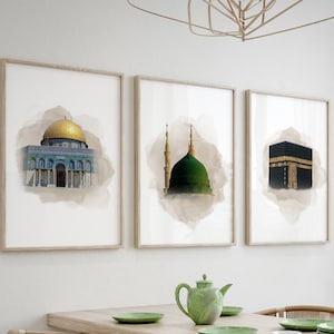 Set of 3 Islamic Posters, Kaaba Mecca, Masjid An-nabawi Medina, Al Aqsa ...