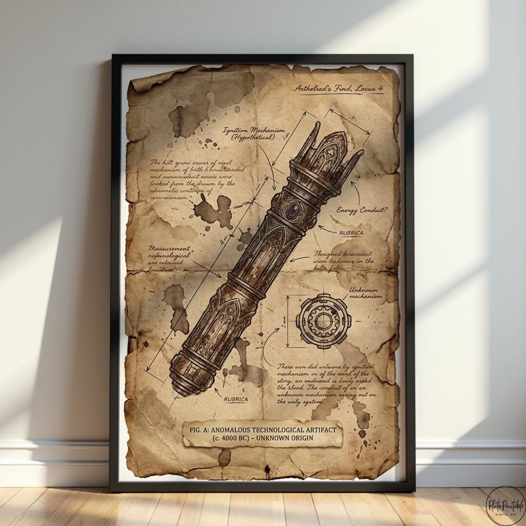 Ancient Light Saber Sketch, Sci-fi Space Sword Print for Geek Wall ...