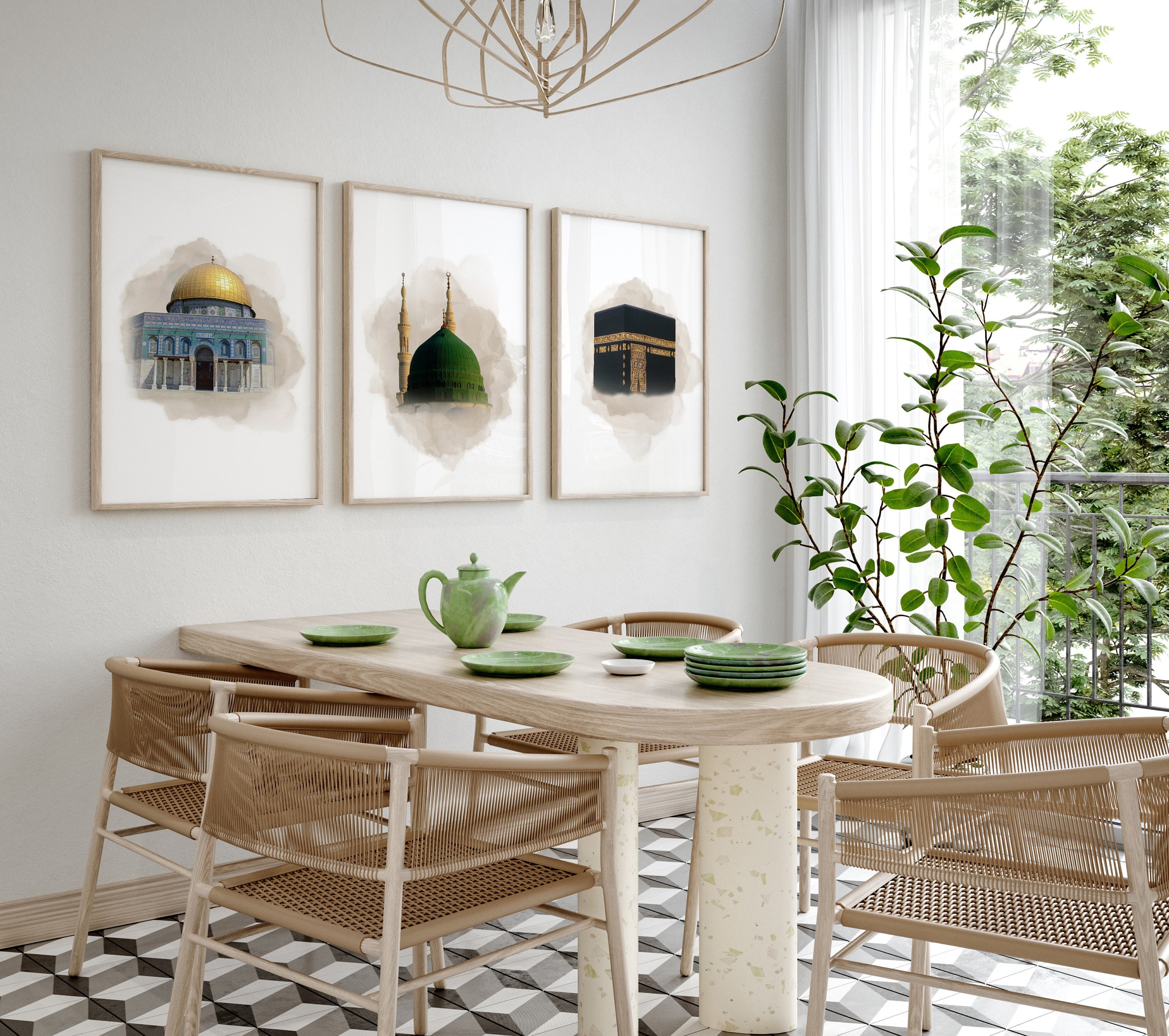 Set of 3 Islamic Posters, Kaaba Mecca, Masjid An-nabawi Medina, Al Aqsa ...