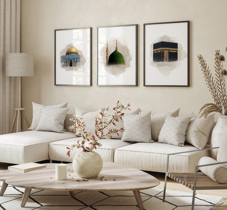 Set of 3 Islamic Posters, Kaaba Mecca, Masjid An-nabawi Medina, Al Aqsa ...