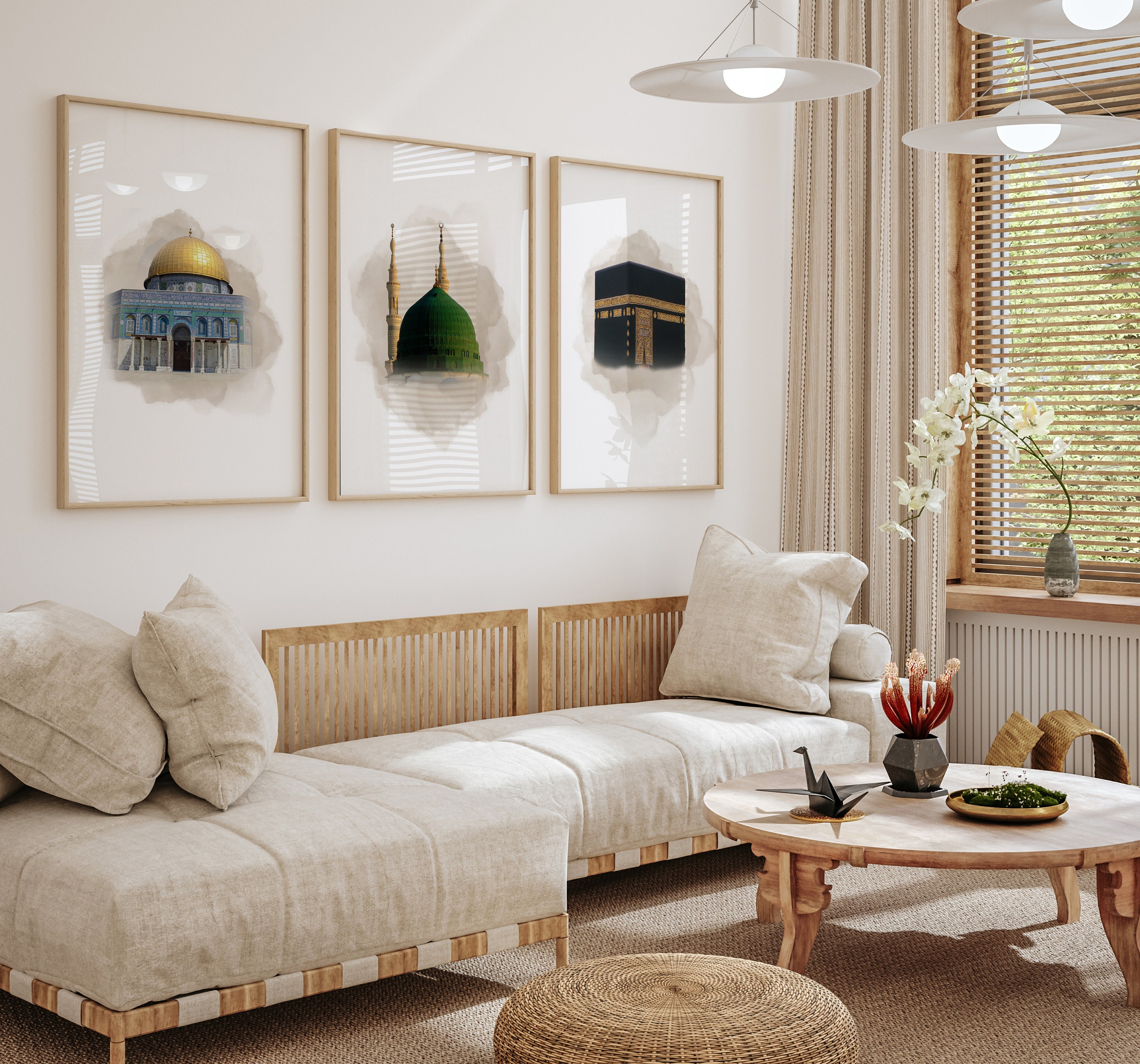 Set of 3 Islamic Posters, Kaaba Mecca, Masjid An-nabawi Medina, Al Aqsa ...