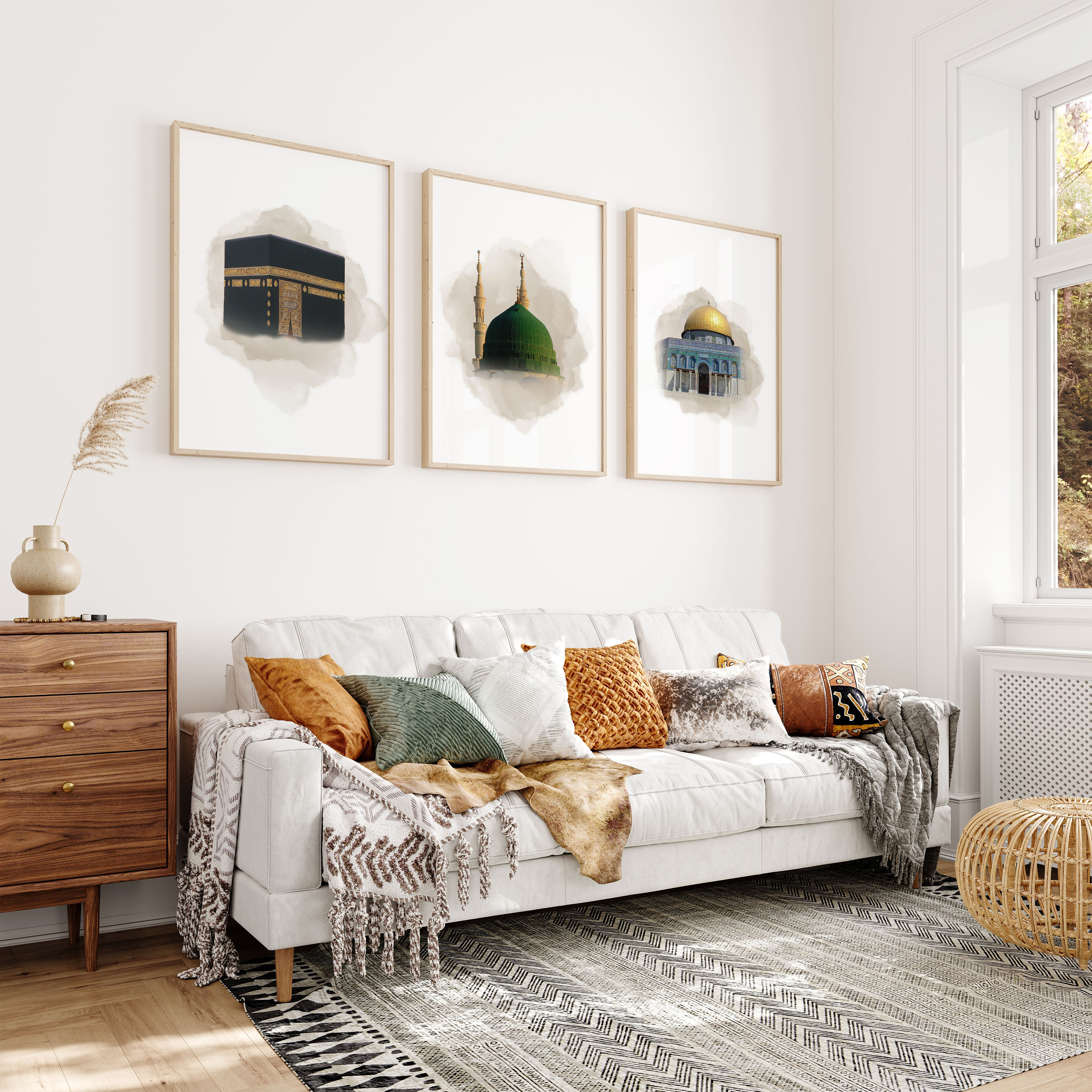 Set of 3 Islamic Posters, Kaaba Mecca, Masjid An-nabawi Medina, Al Aqsa ...