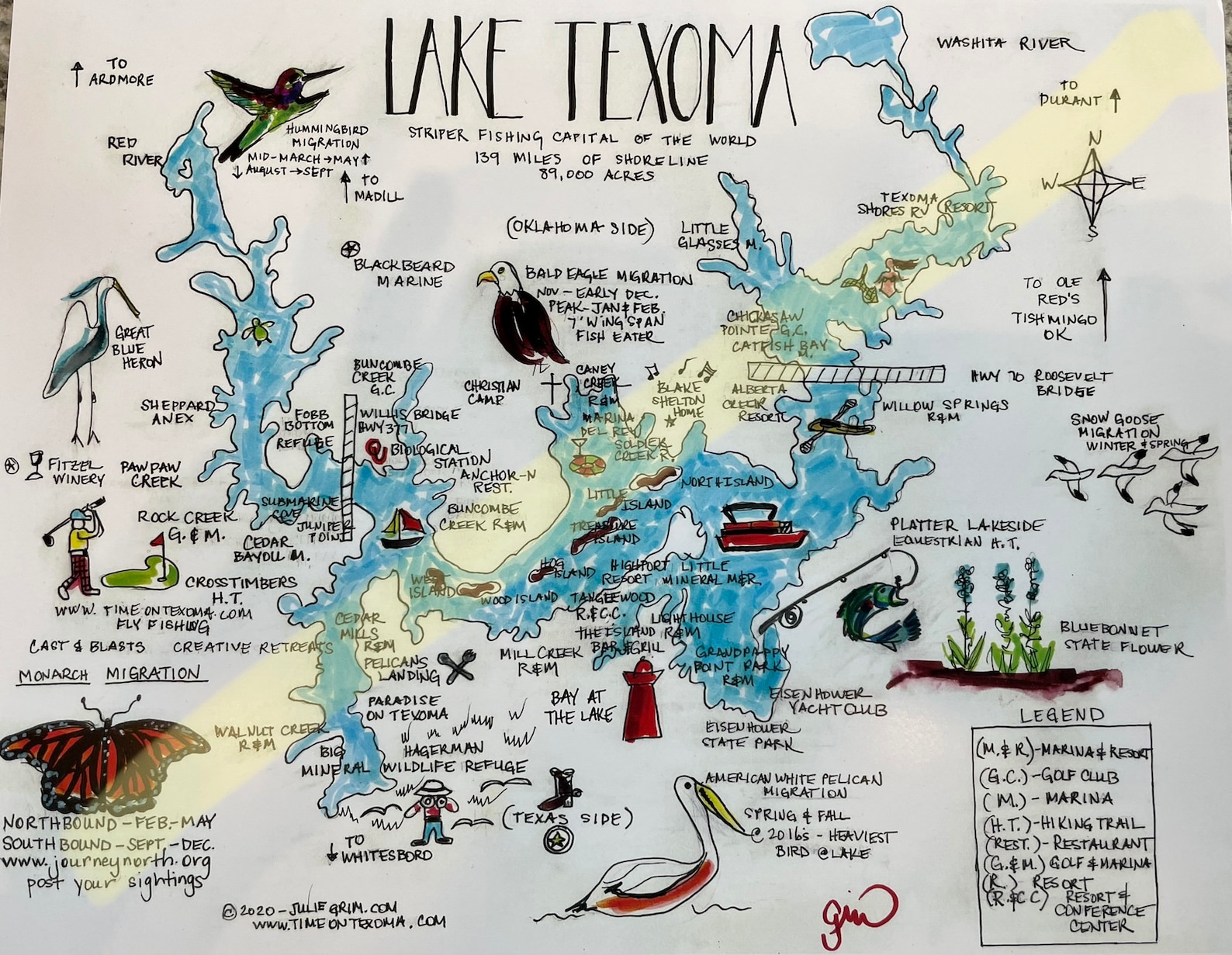 Art Map of Lake Texoma - Etsy