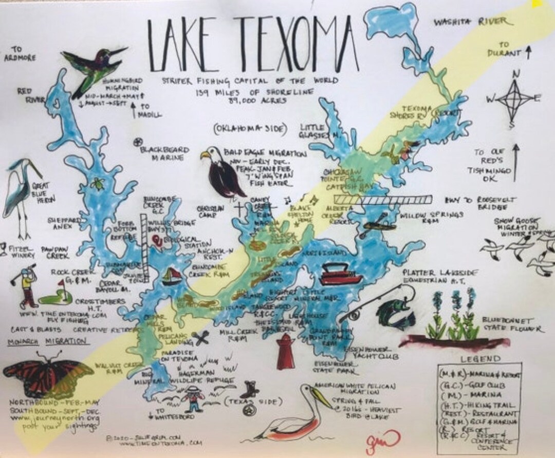 Postcard Map of Lake Texoma - Etsy