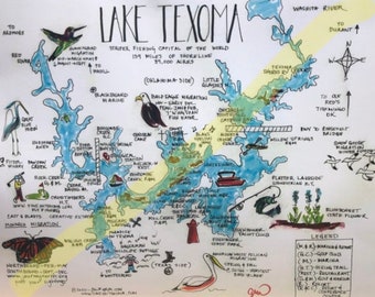 Map of Lake Texoma | Etsy