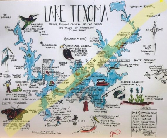 Postcard Map of Lake Texoma - Etsy