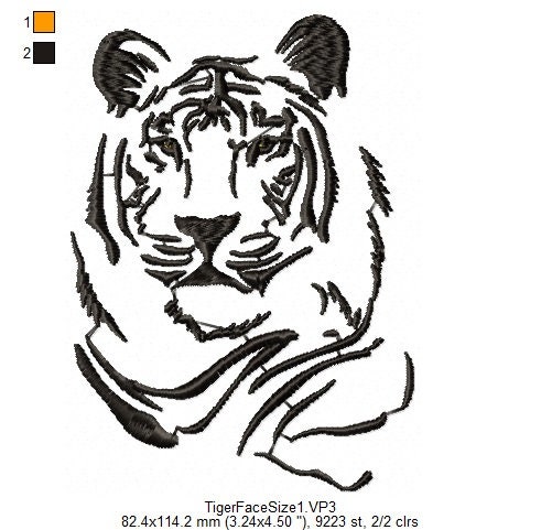 Tiger Face Machine Embroidery Design 5 Sizes. Tiger Sketch Embroidery ...