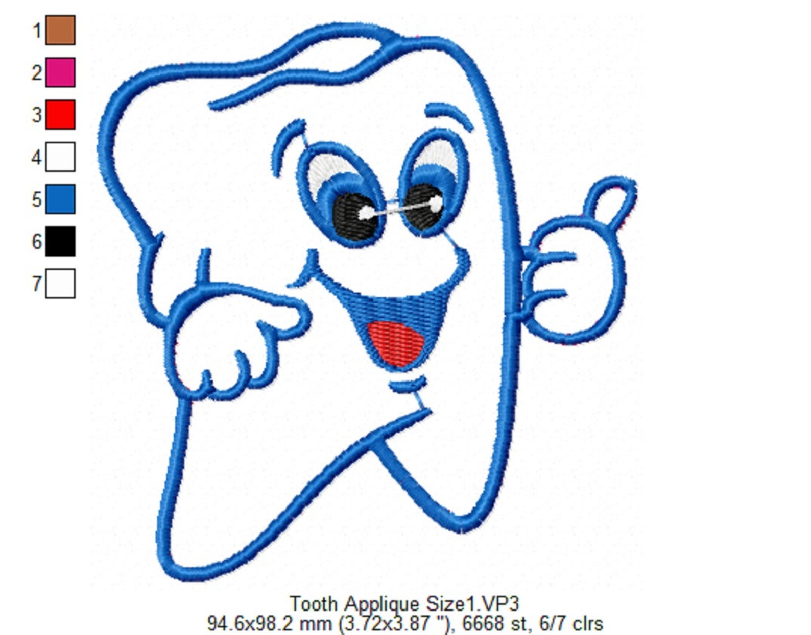 Tooth Applique Embroidery Design. Funny Medical Embroidery Design ...