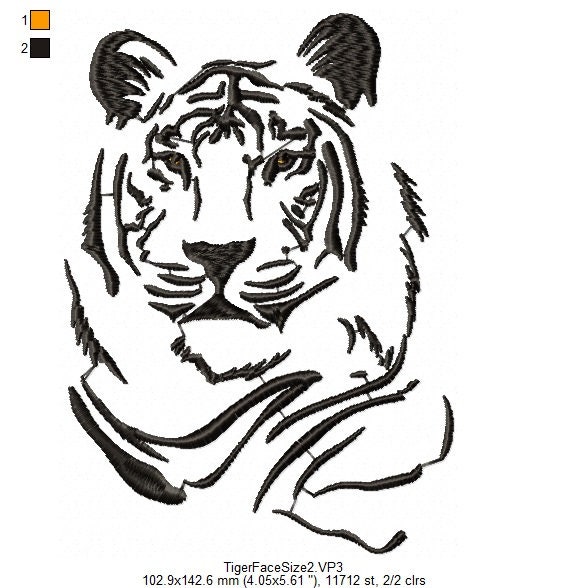 Tiger Face Machine Embroidery Design 5 Sizes. Tiger Sketch Embroidery ...
