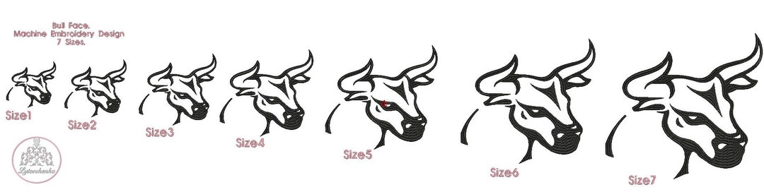 Bull Face Machine Embroidery Design 7 Sizes. Bull Sketch Embroidery ...