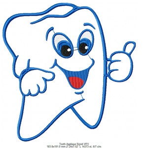 Tooth Applique Embroidery Design. Funny Medical Embroidery Design ...
