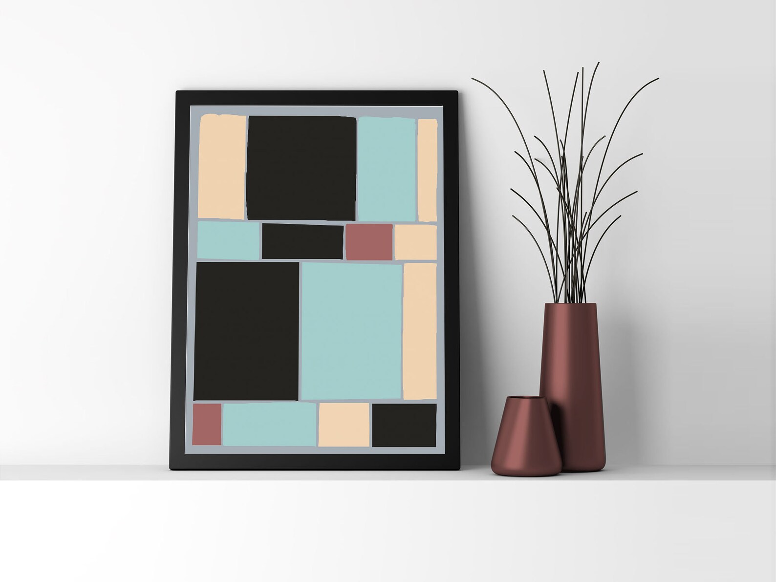 Color Block Print Art in Bold Black and Cyan Colours Modern | Etsy