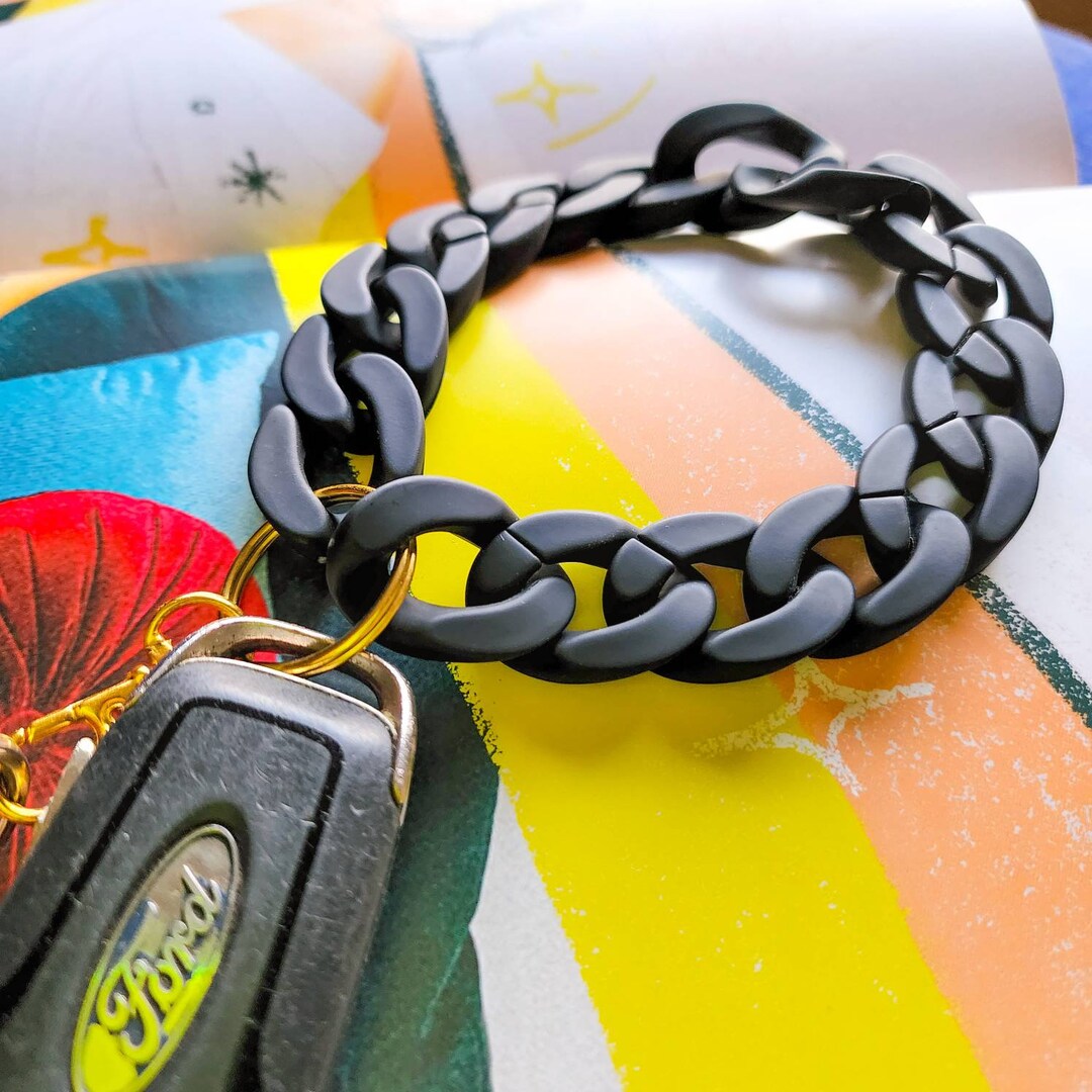 Matte Black Keychain, Chain Link Key Fob Strap, Edgy Unisex Accessory ...