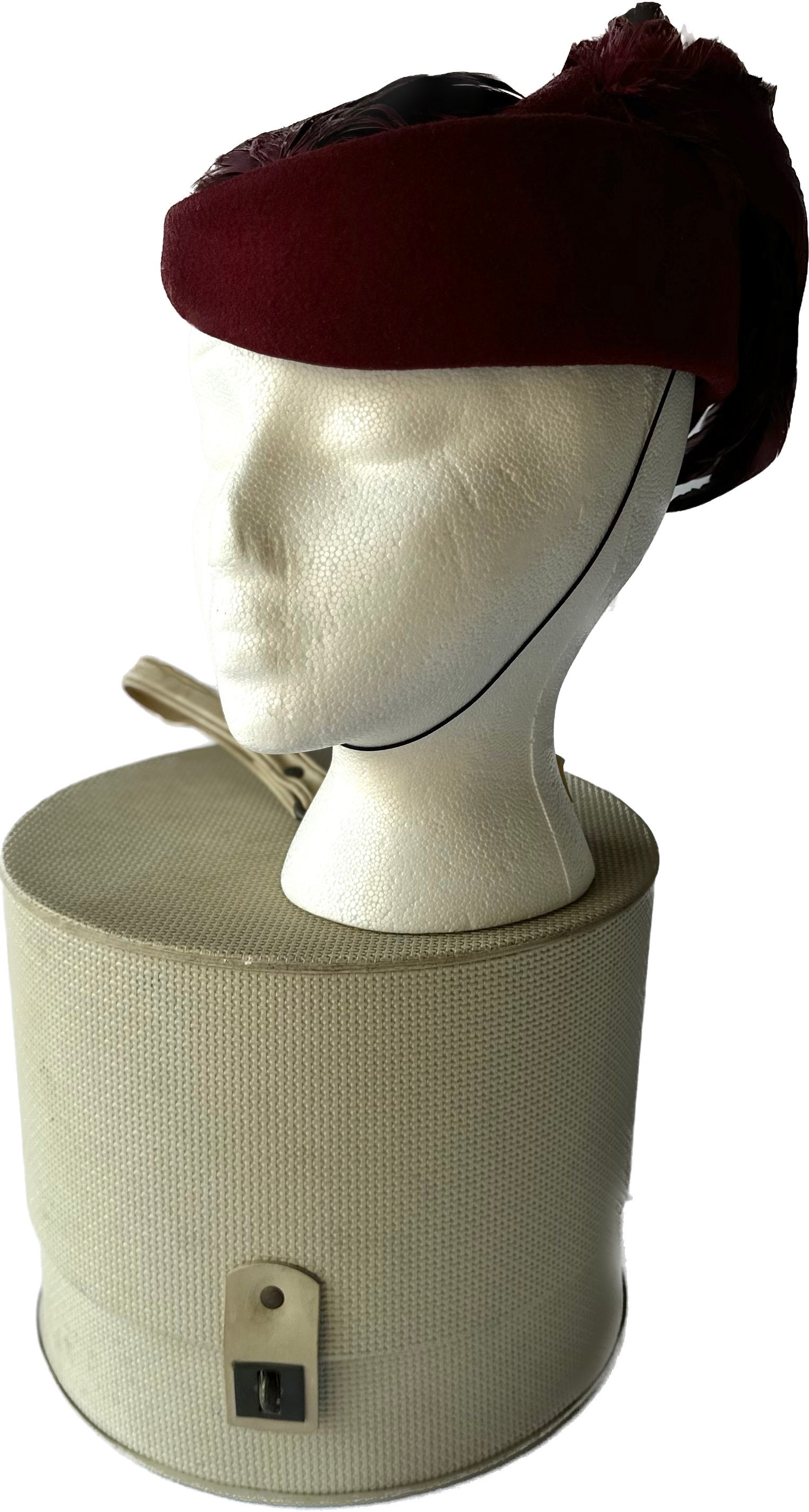 Vintage Red Feather Hat Wool Derby Hat for Women, Luggage Box Excello ...