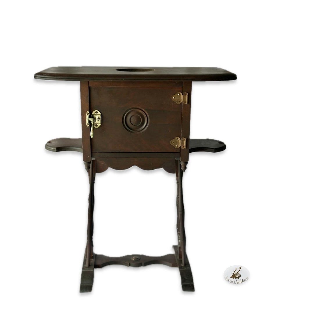 Vintage Cigar Humidor Stand Smoker's Desk Wooden Copper Lined Table ...