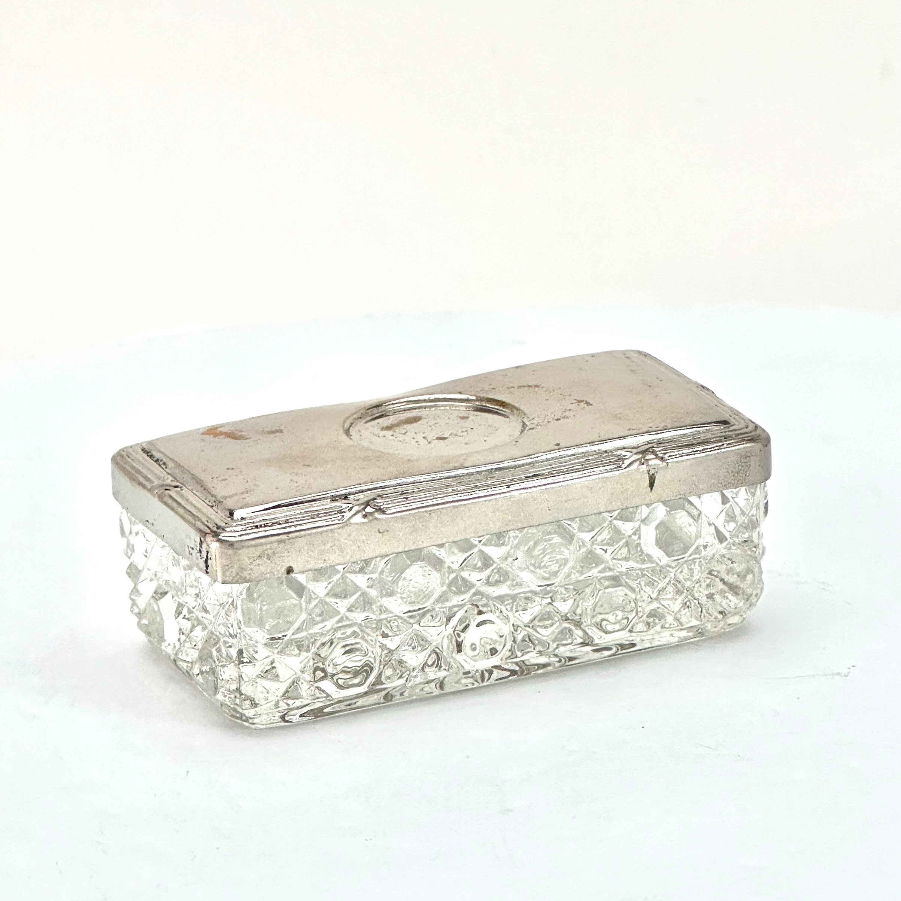 RARE Vintage Jewelry Pin Holder, Toothpick Holder Cut Glass & Metal Lid ...