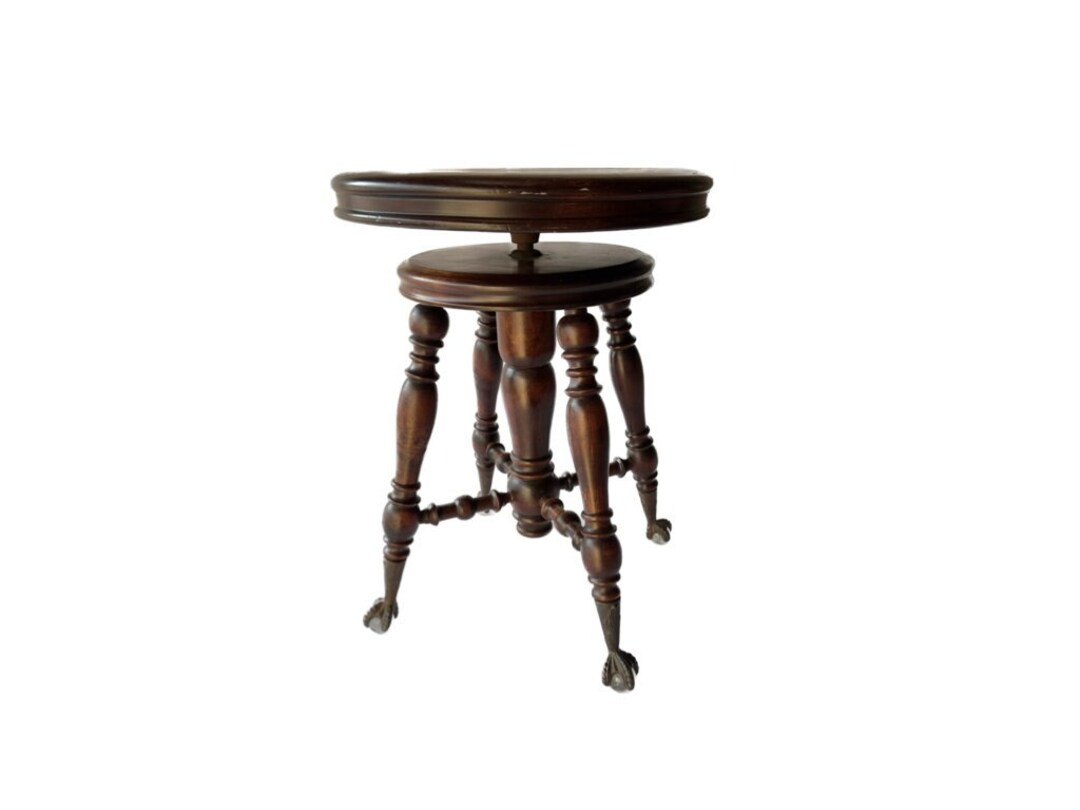 Vintage Piano Stool Claw and Ball Feet Adjustable Swivel Wooden Piano ...