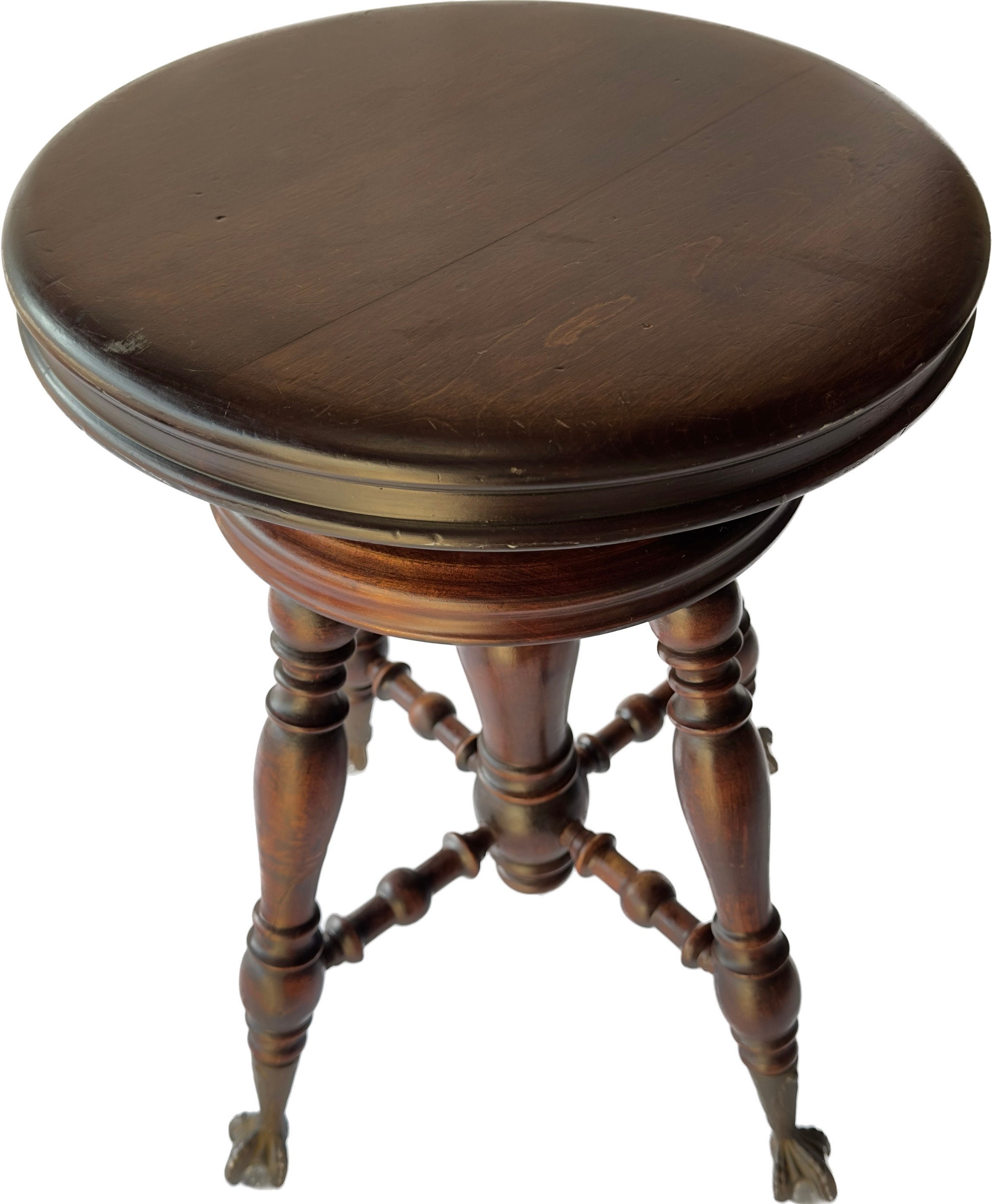 Vintage Piano Stool Claw and Ball Feet Adjustable Swivel Wooden Piano ...