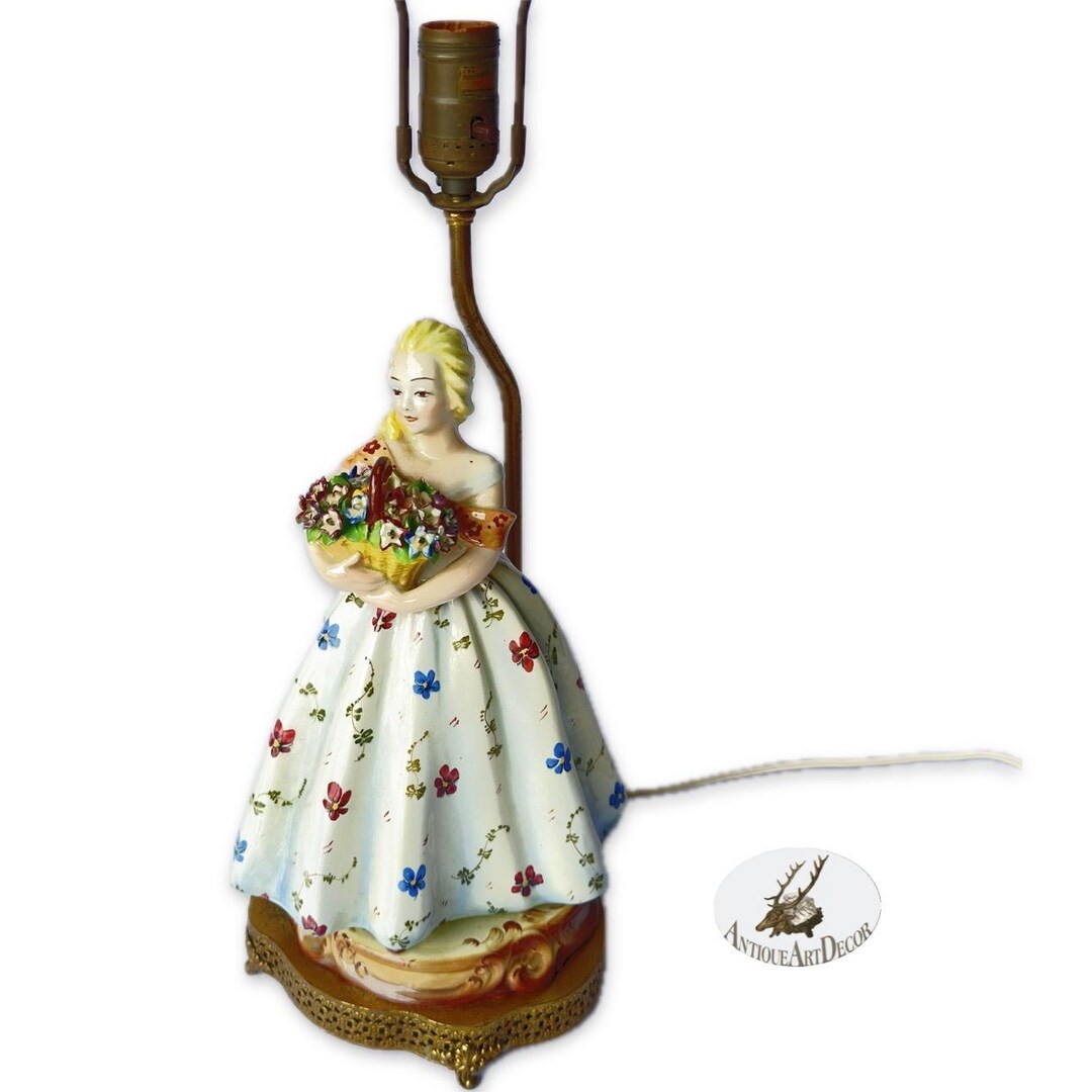 Porcelain Table Lamp Victorian Girl Figurine, Collectible Floral Desk ...