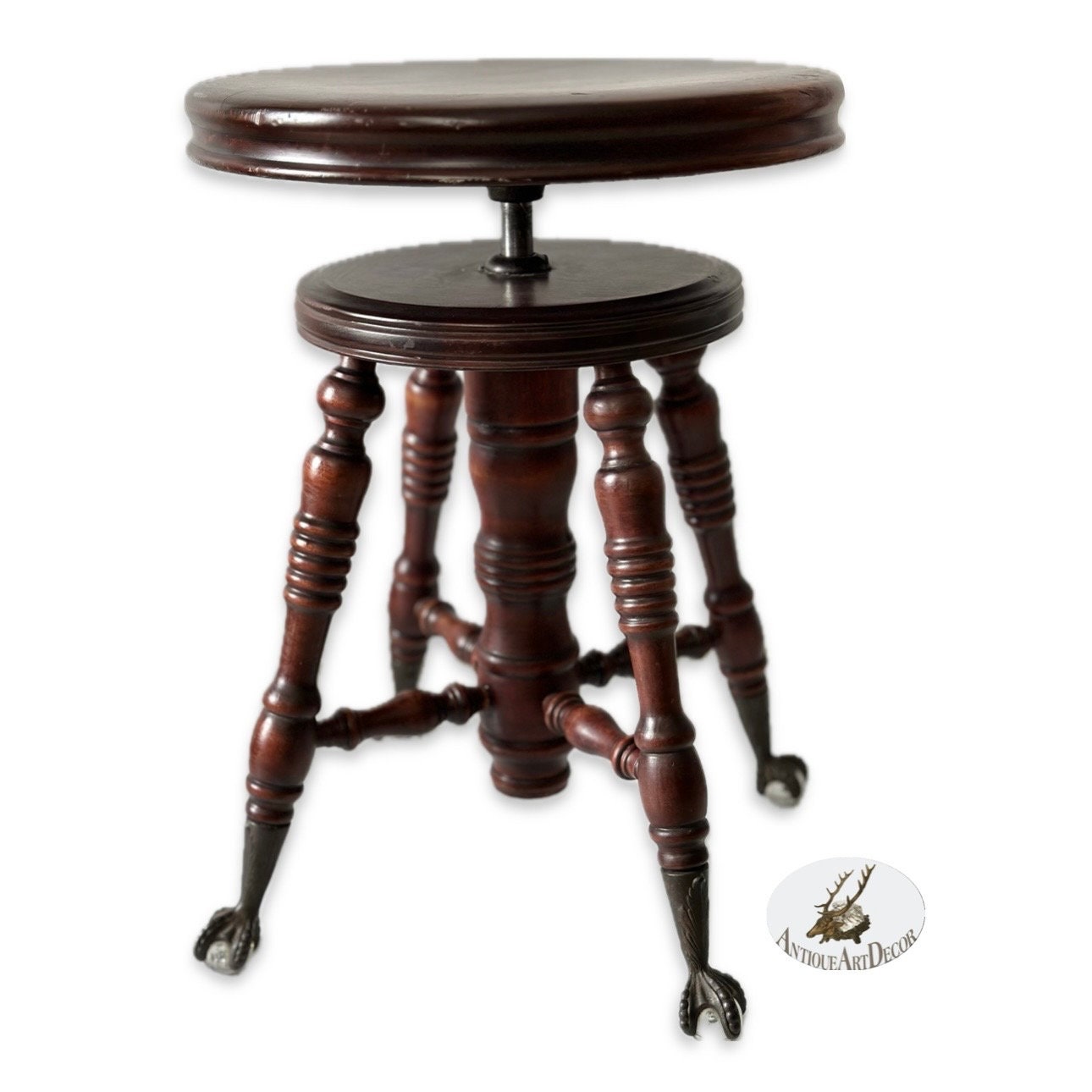 Vintage Piano Stool Claw Ball Feet Adjustable Swivel Wooden Piano Stool ...
