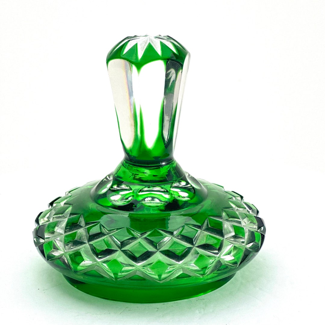 Crystal Glass Bowl Lid Green Dining Room Decor Vintage Compote Serving ...