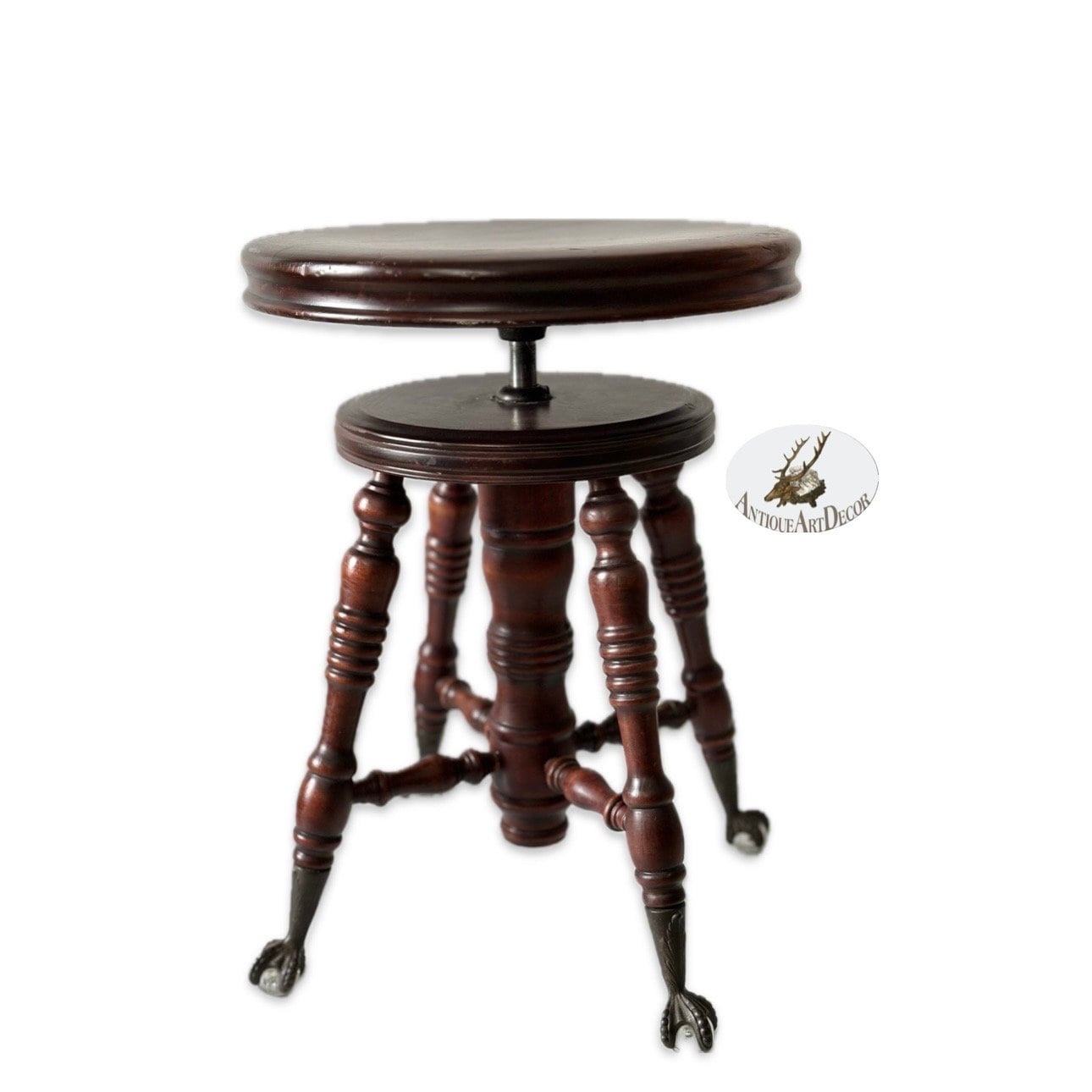 Vintage Piano Stool Claw Ball Feet Adjustable Swivel Wooden Piano Stool ...