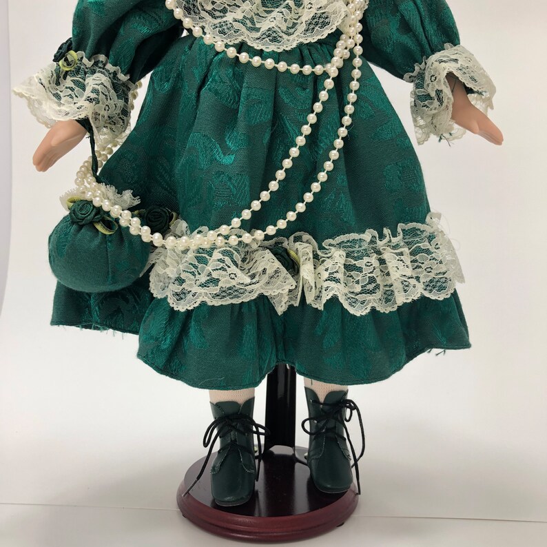 T Doll Vintage Sabrina Porcelain Doll Green Victorian Doll Collection 1990s Lace Dress With