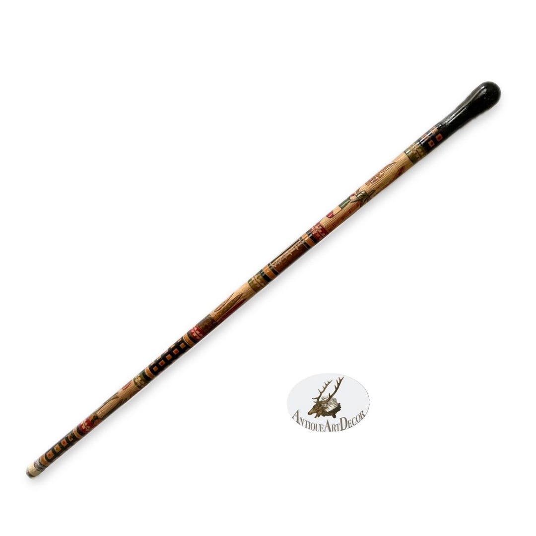Vintage Cane Mexican Walking Stick Carved Colorful Hand Painted Walking ...