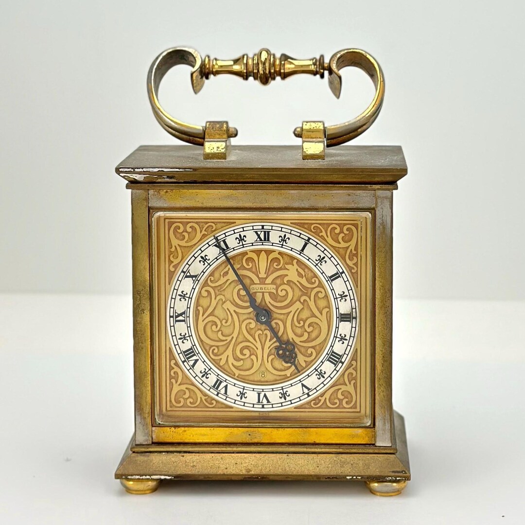 Antique Brass Carriage Clock, Vintage Desk Gubelin With Handle, Gift ...