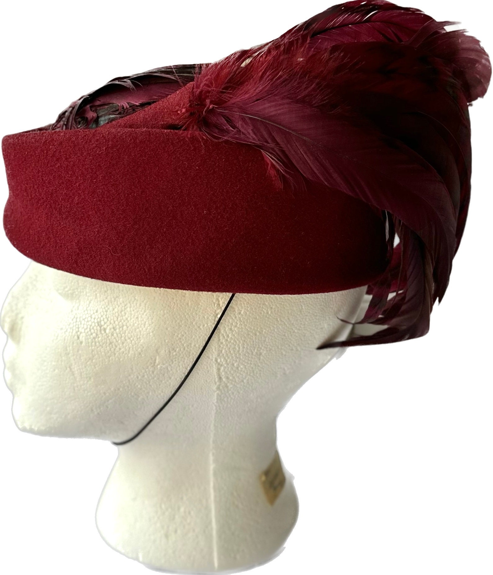 Vintage Red Feather Hat Wool Derby Hat for Women, Luggage Box Excello ...