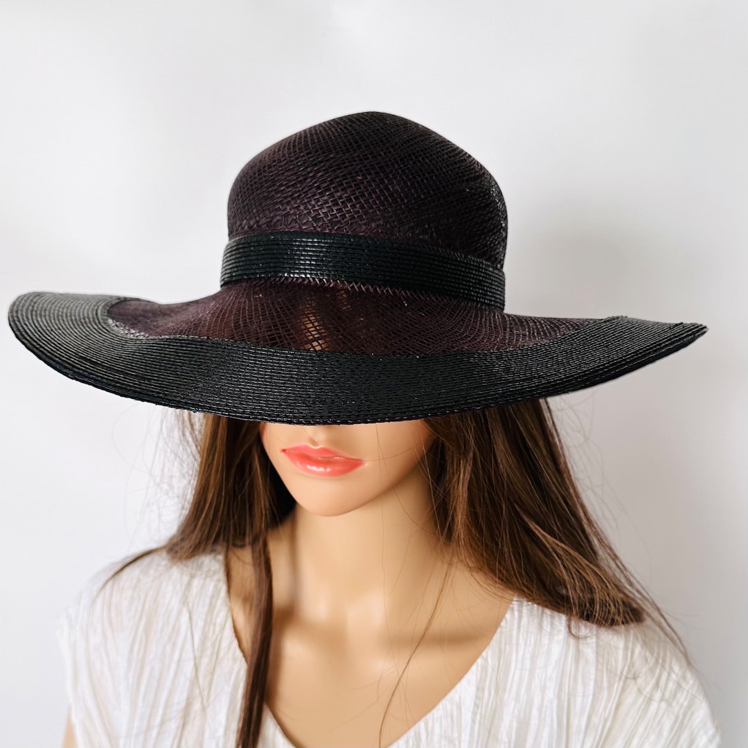 Vintage Black Hat Spring Summer Straw Hat Designer Derby Hat for Women ...