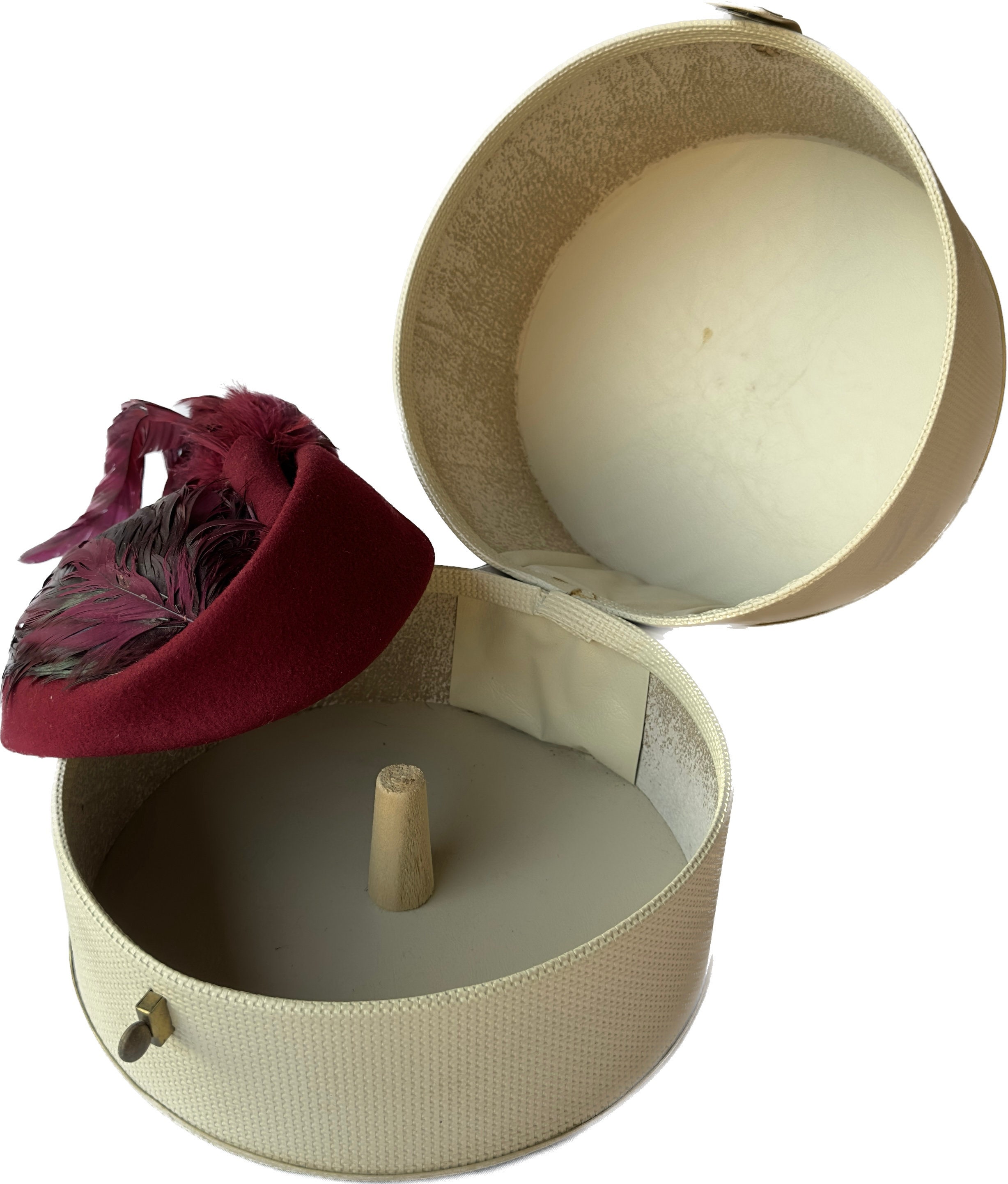 Vintage Red Feather Hat Wool Derby Hat for Women With Luggage Box ...