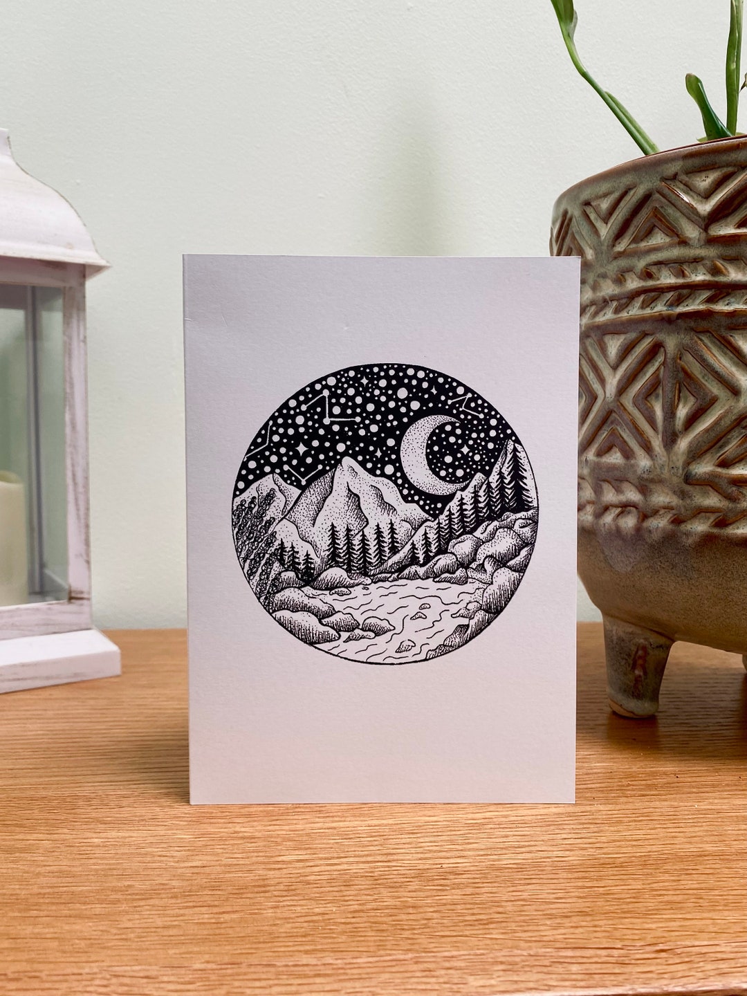 Hand Drawn Mountain Scenery Greetings Card Fineline Pen and Ink ...