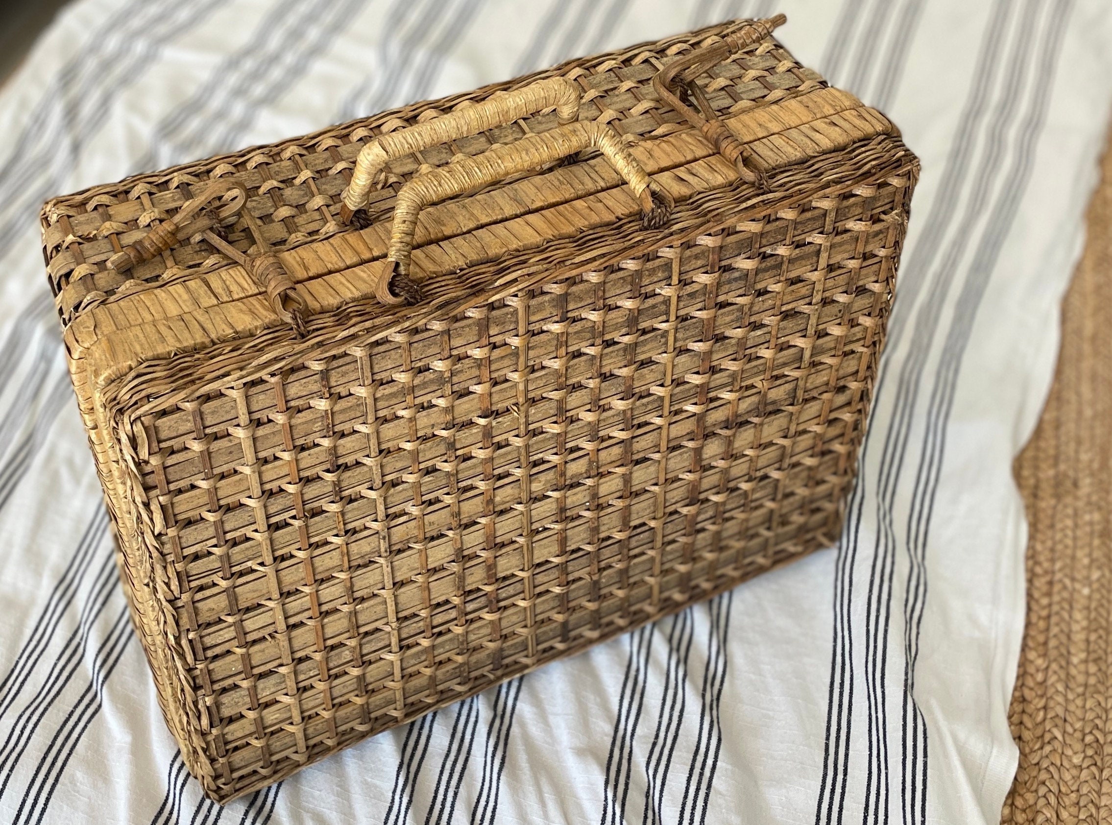 Vintage Woven Picnic Basket Suitcase - Etsy