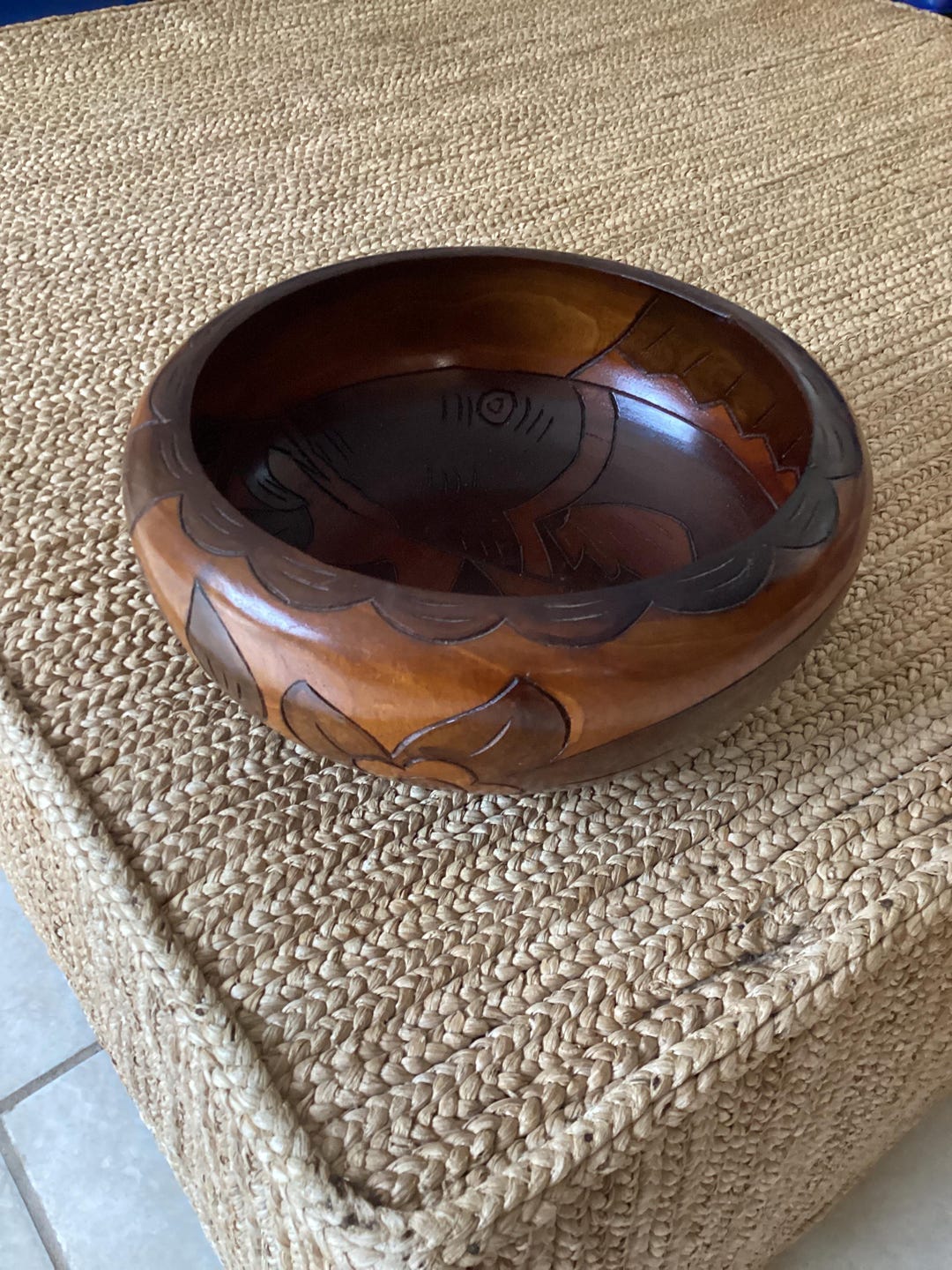 Caribbean Hand Carved Tropical Wood Bowl, Wood Bowl, Hand Carved Bowl ...
