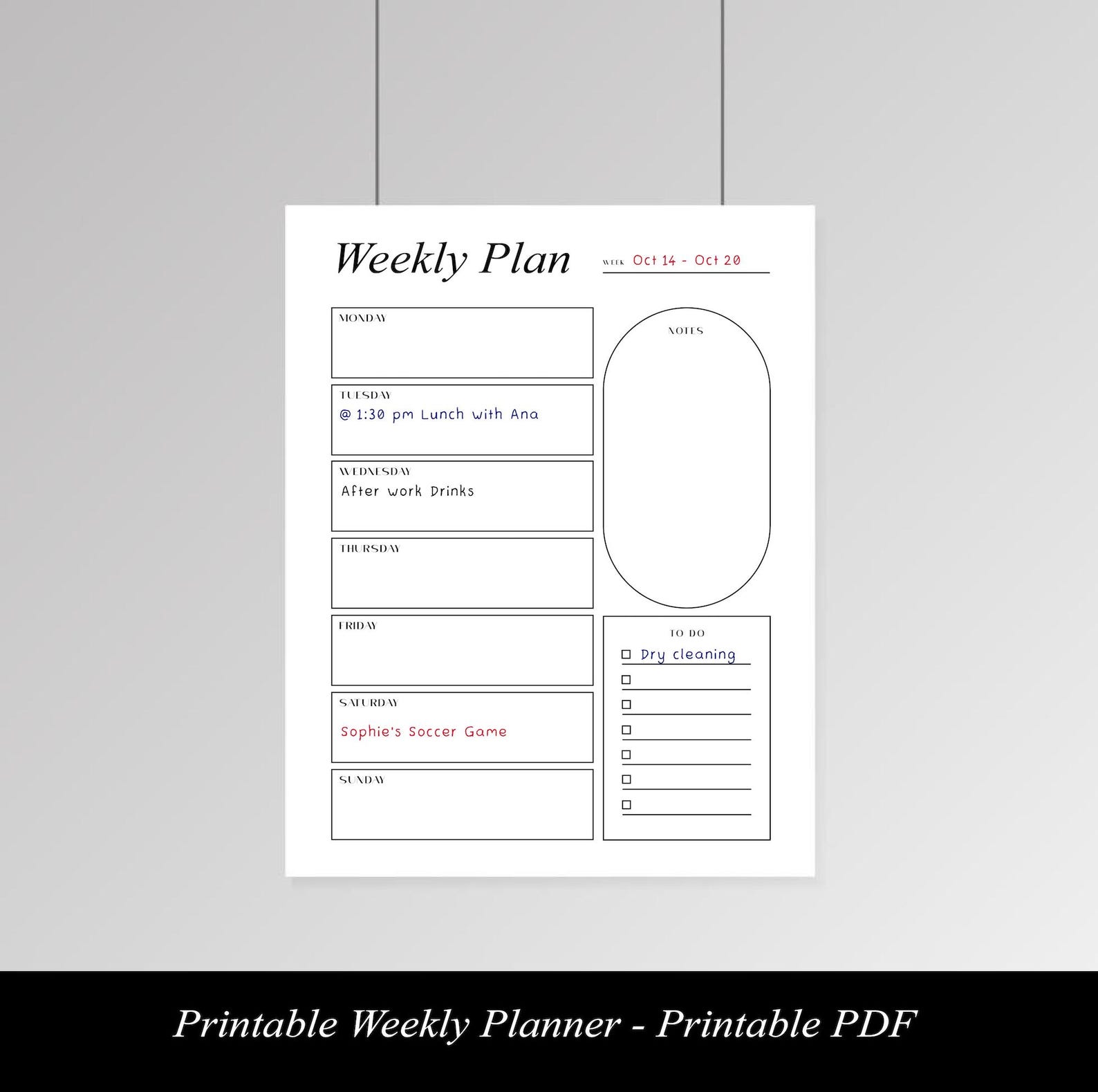 Weekly Planner Printable Printable Weekly Plan Task List & Notes PDF ...