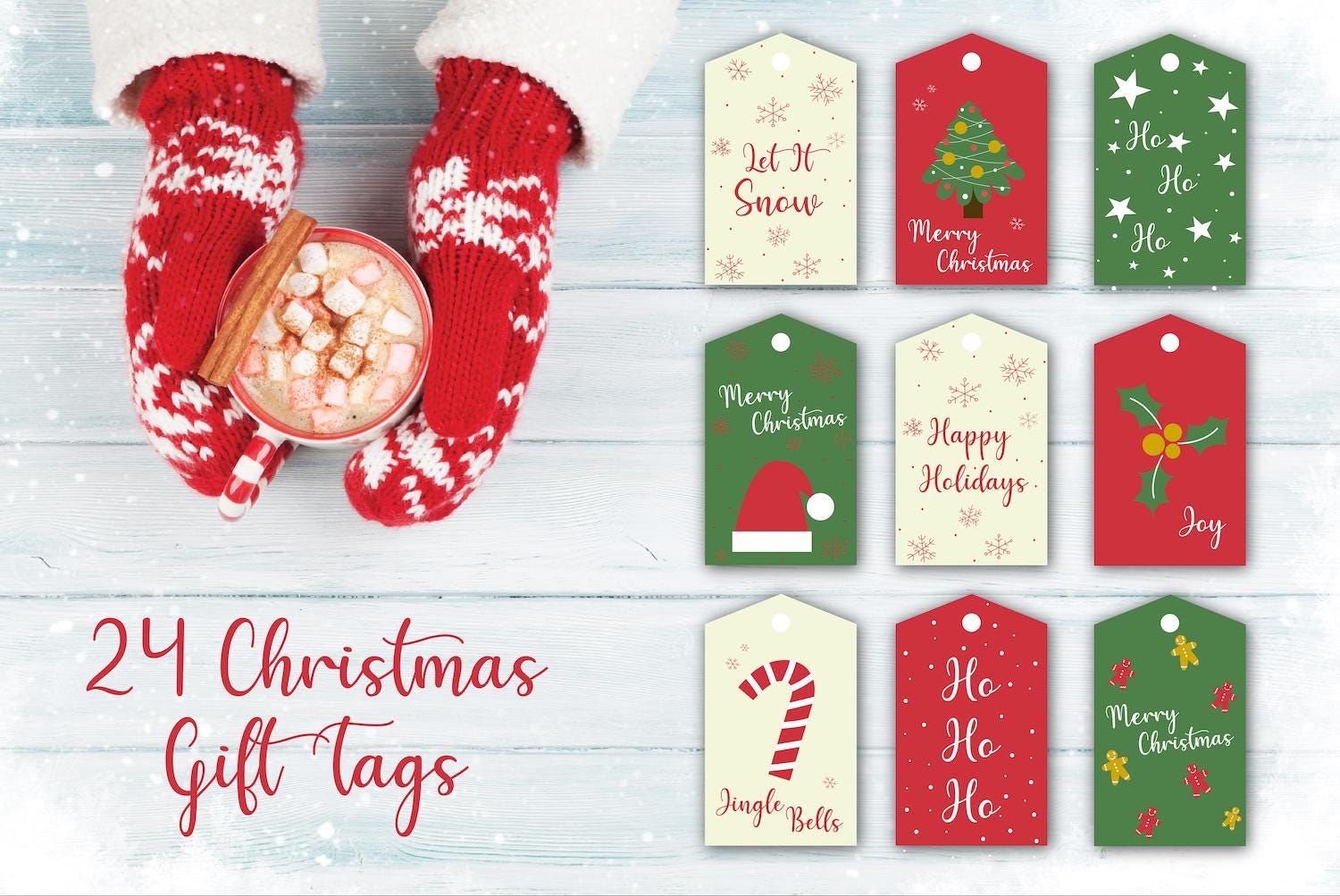 Christmas Gift Tags, Red, Green & Gold Present Tags Pack, Print at Home ...