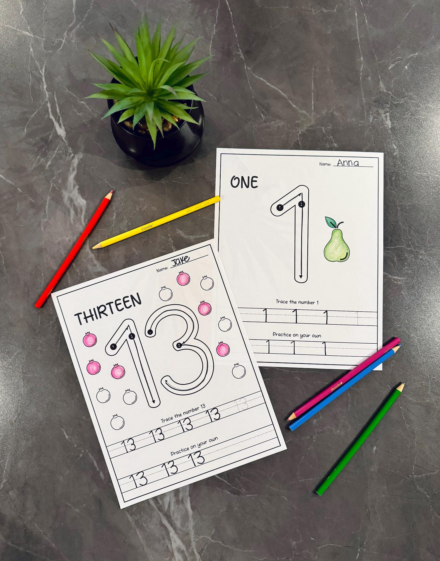 20 Number Tracing Worksheet for Kids, Handwriting Practice, Preschool ...
